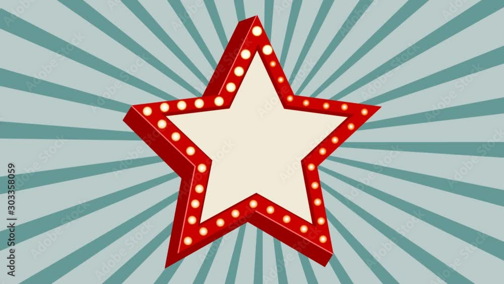 Animated retro red star sign with flashing lightbulb and starburst ...