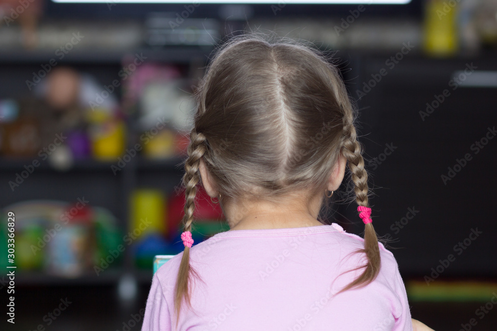 Back of child with two braids on each side of head Stock Photo | Adobe ...