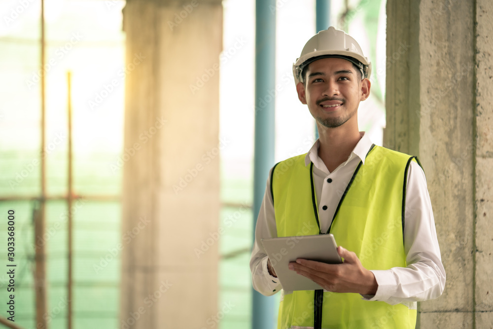 Engineer checking defect in construction site about line of soil and ...