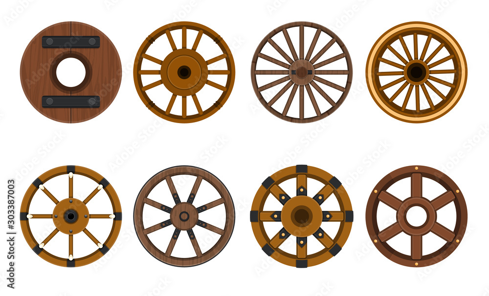 Wooden wheel vector cartoon set icon.Vector illustration cart of wheel ...