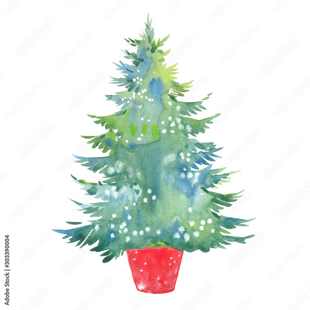 watercolor Christmas tree Stock Illustration | Adobe Stock