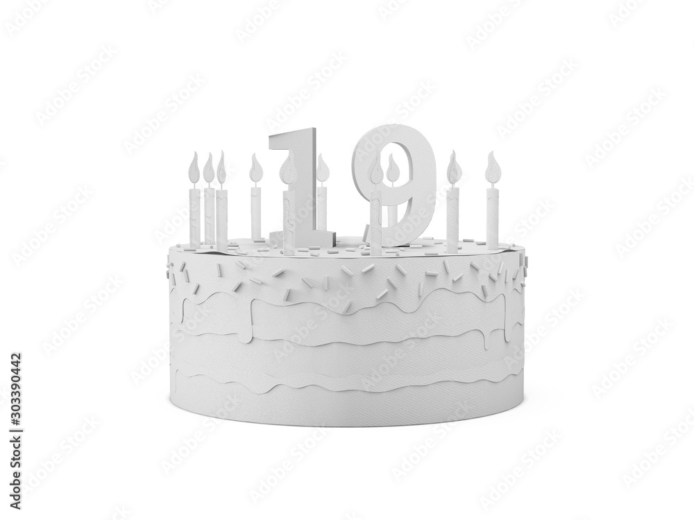 White Papercraft Birtday Cake number 19 Stock Illustration | Adobe Stock