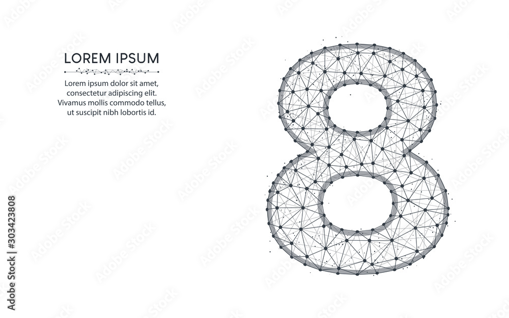Number 8 low poly design, mathematics abstract geometric image, eight ...