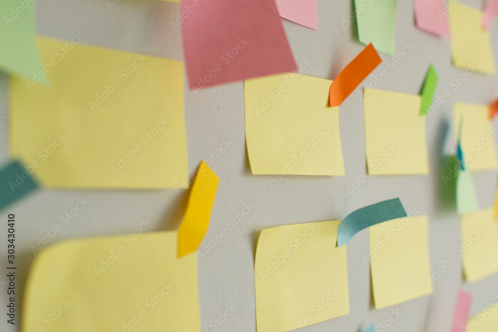 Kanban Board with different colored sticky note papers used in agile ...