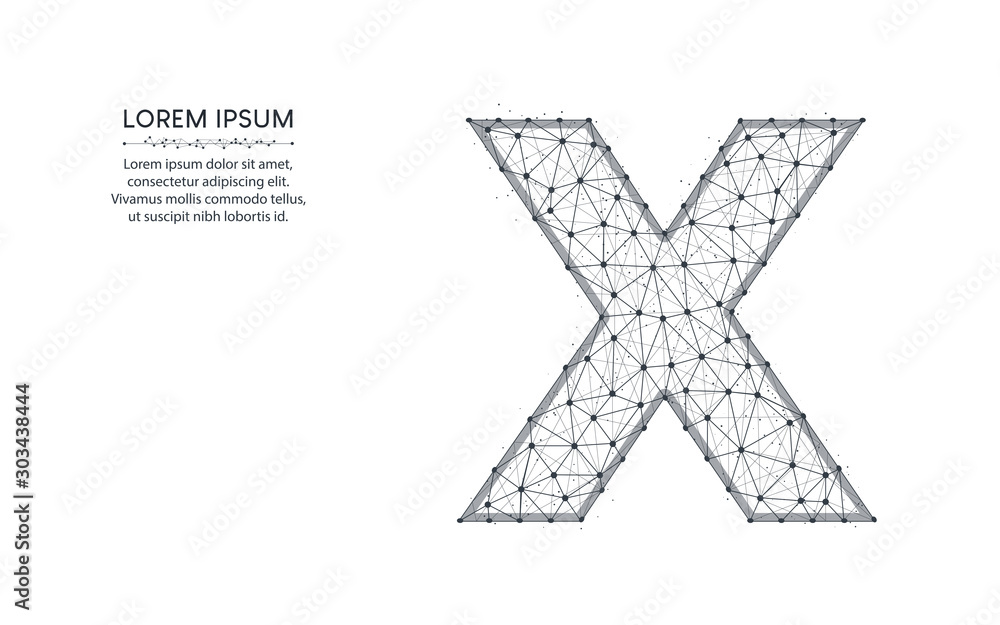 Letter X low poly design, alphabet abstract geometric image, font ...