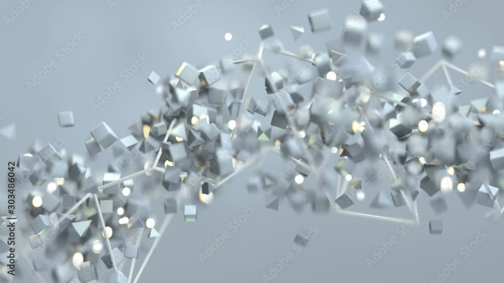 White geometric objects are floating spirally. Computer generated ...