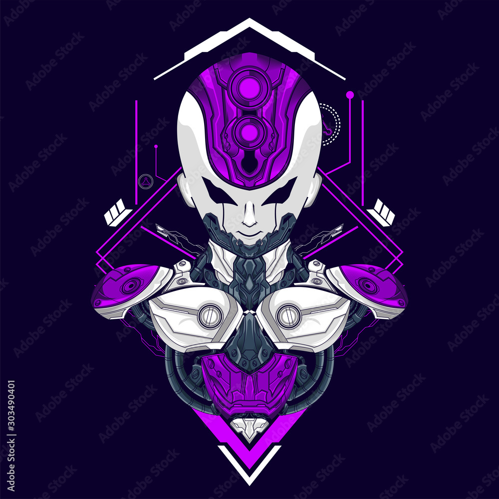 Cyborg Cyberpunk Future Devil Character Hud Element Stock Vector | Adobe Stock