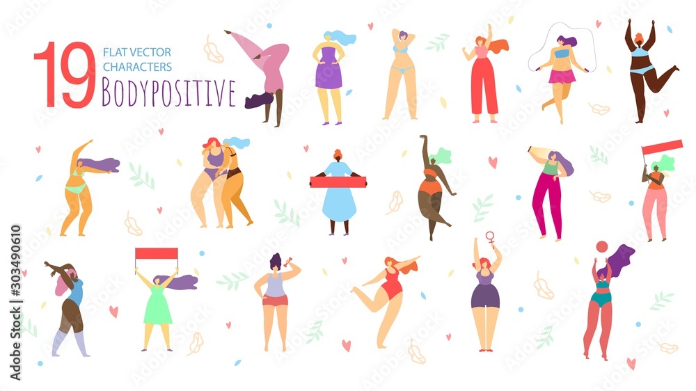 Body Positive Women Characters Flat Vector Set Stock Vector | Adobe Stock
