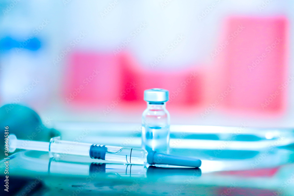 Vaccine vial dose flu shot drug needle syringe,medical concept ...
