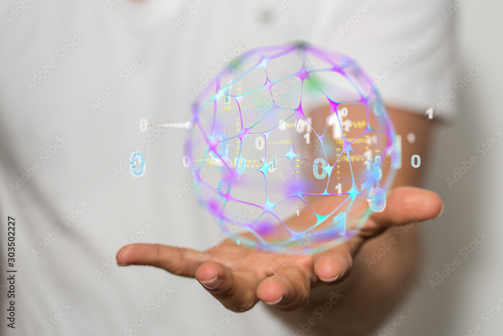 connected symbols for digital, interactive and global communication ...