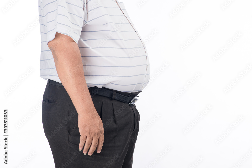 Foto de fat man belly. close up shot of fat, obese, overweight dad bod ...