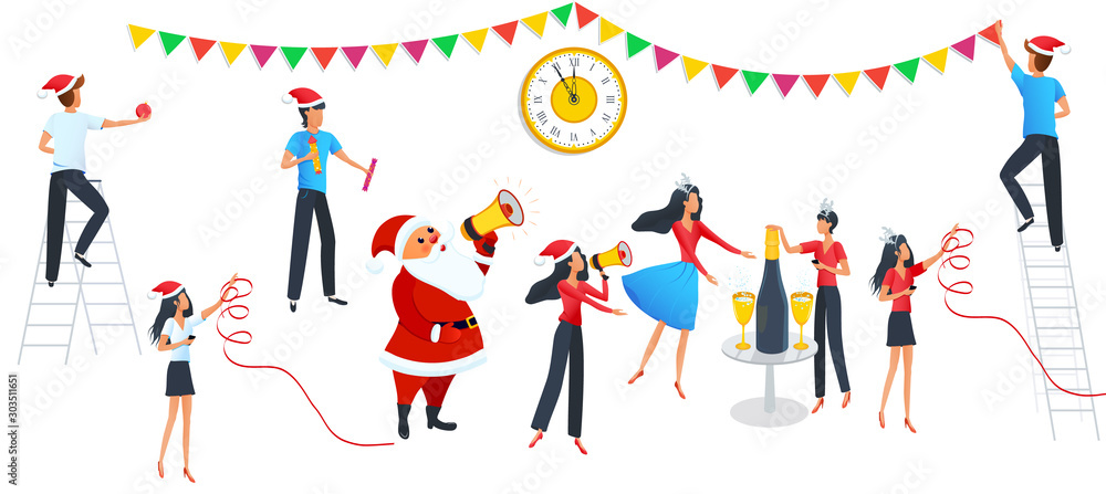 Christmas cartoon people characters vector set, cute Santa Claus ...