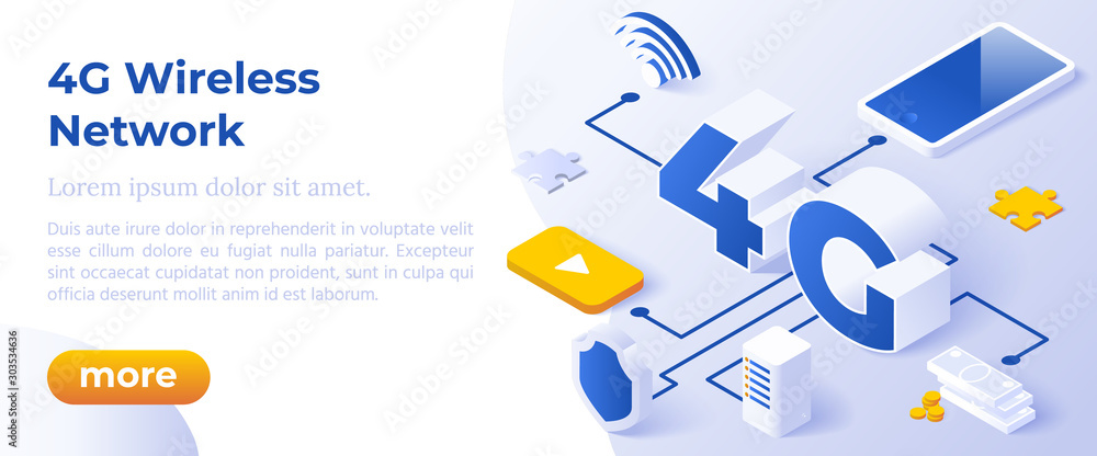 4G Network Wireless Technology Vector Illustration. Isometric Big ...