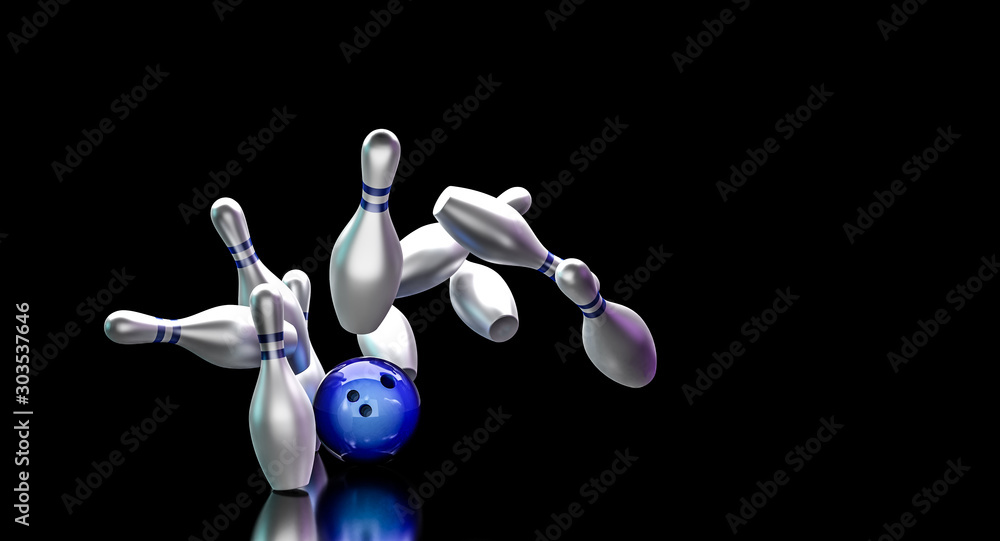 Bowling ball hits the pins by doing a strike. Stock Photo | Adobe Stock