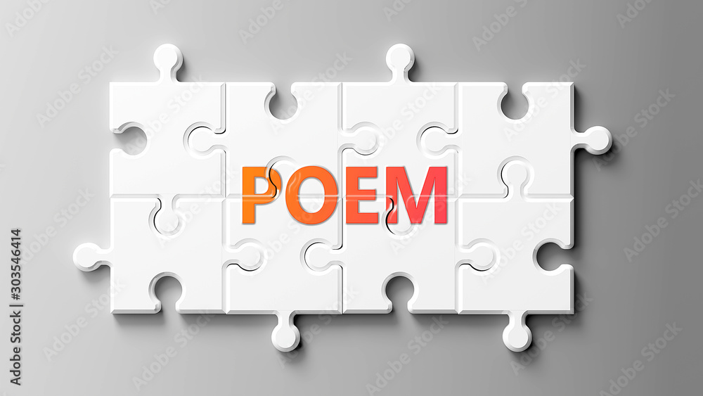 Poem complex like a puzzle - pictured as word Poem on a puzzle pieces ...