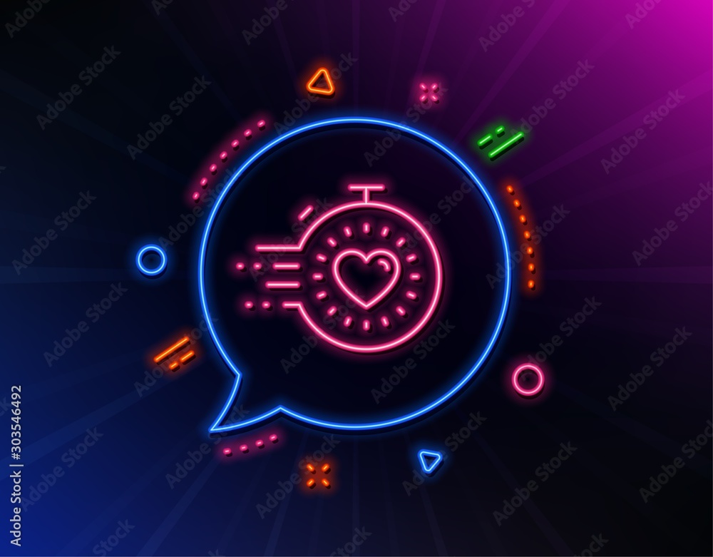 Timer line icon. Neon laser lights. Time management sign. Stopwatch ...