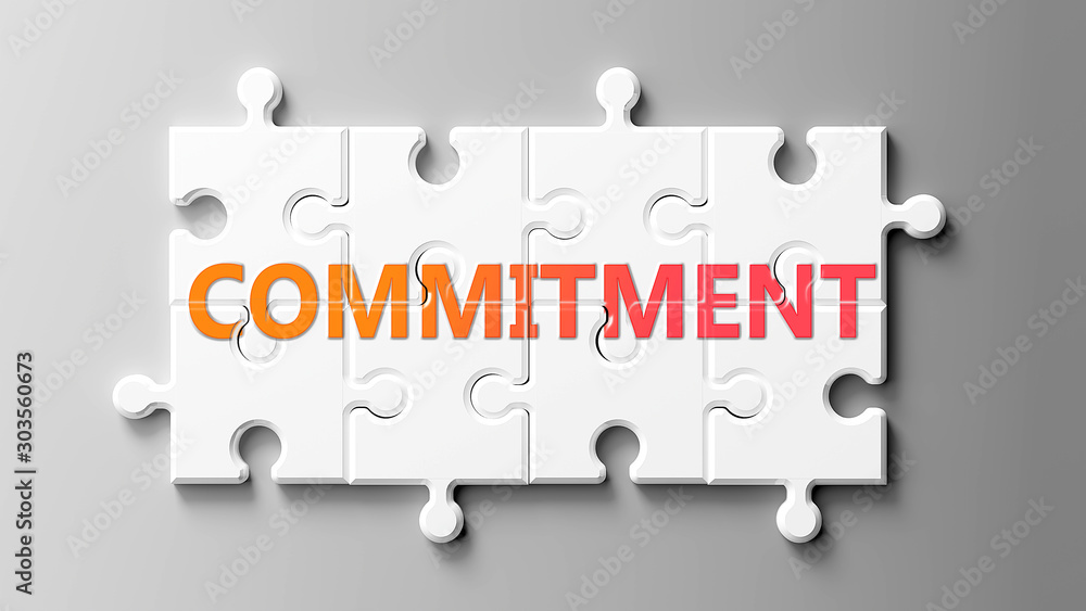 Commitment complex like a puzzle - pictured as word Commitment on a ...