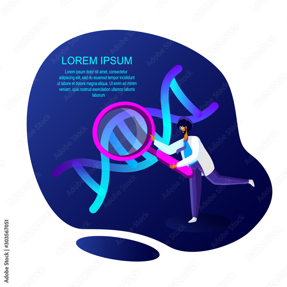 Biohacking scientific genetical research Biological analysis with magnifier Scientist biologist ...