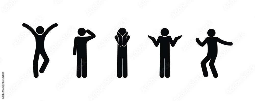 stick figure people, various poses of a person, delight, surprise and ...