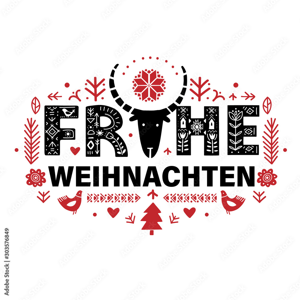 Merry Christmas in German - Frohe Weihnachten. Lettering poster Frohe ...