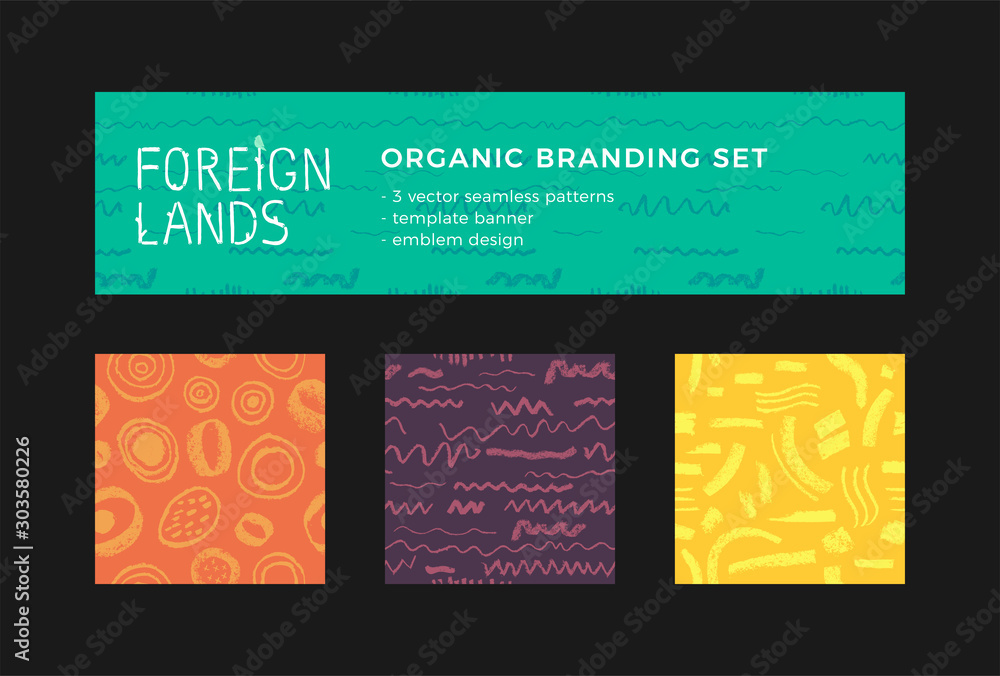 Organic seamless pattern vector background. Hand drawn natural elements ...