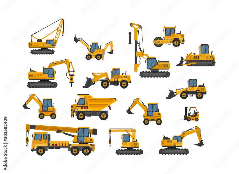 Big set of icons construction work. Building machinery.Special machines ...