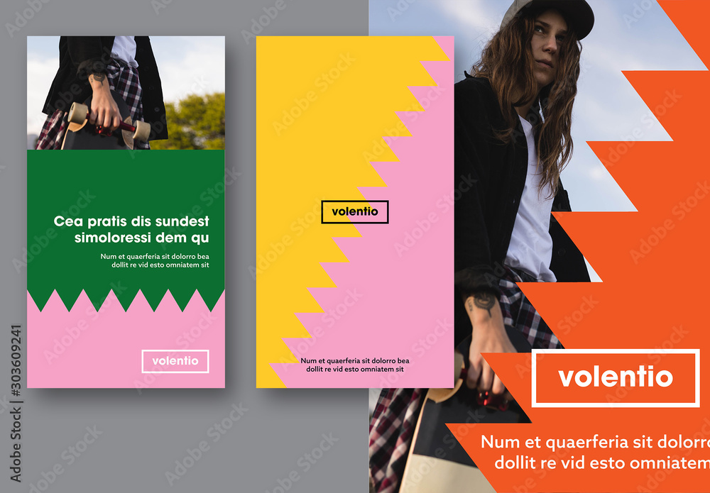 Bright Social Media Post Layouts with Zig Zag Elements Stock Template ...