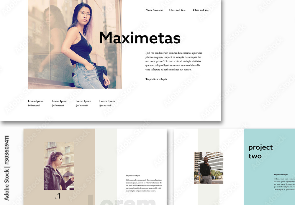 Presentation Pitch Deck Layout with Blue and Tan Elements Stock ...