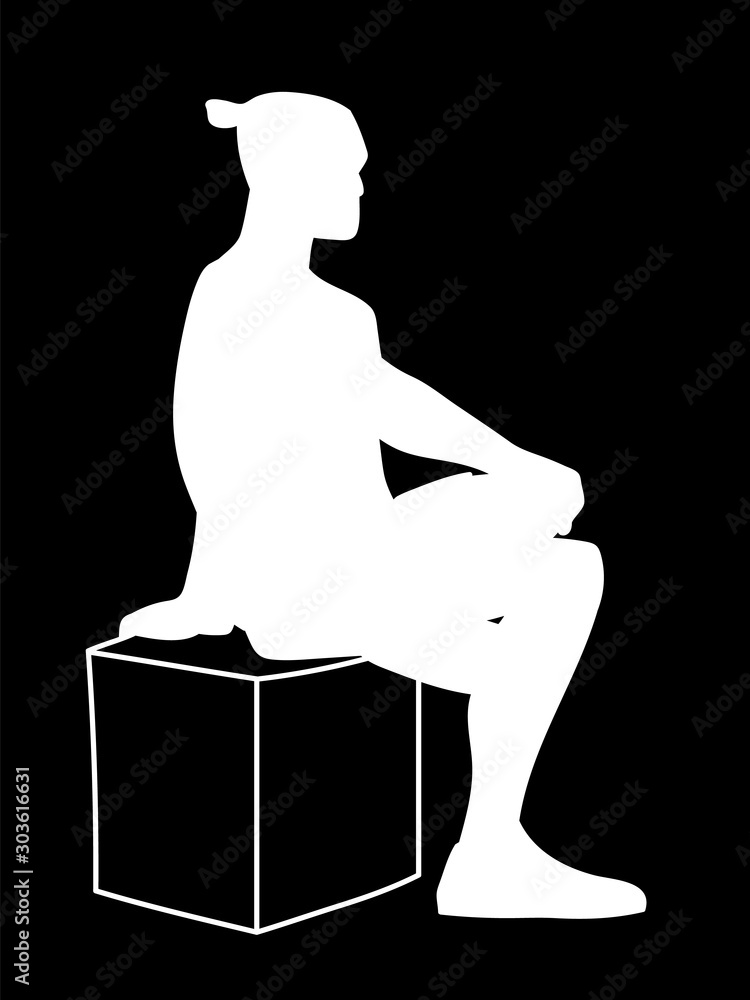 Man sitting on box with one foot up on knee. Stencil. Concept. Vector ...