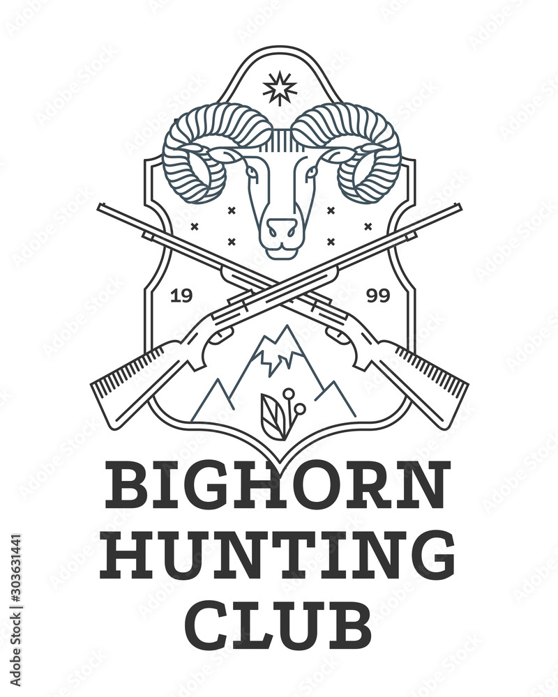 Emblem, badge with ram head in style of linear engravings, armorial ...