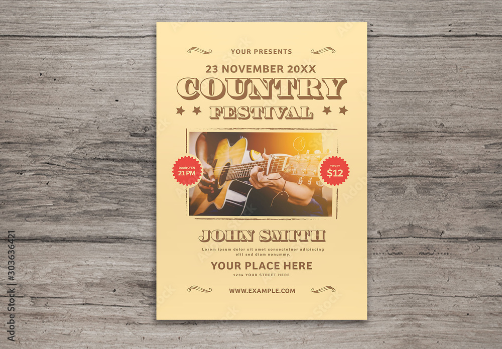 Country Themed Festival Graphic Flyer Layout Stock Template | Adobe Stock