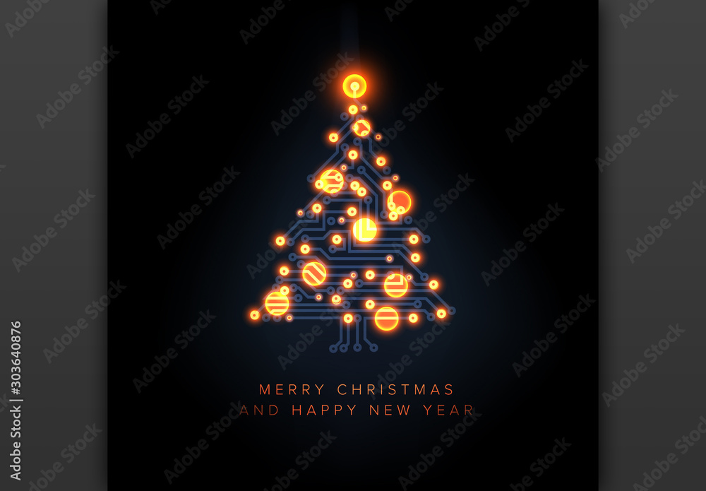 Christmas Themed Digital Layout with Circuit Tree Stock Template ...