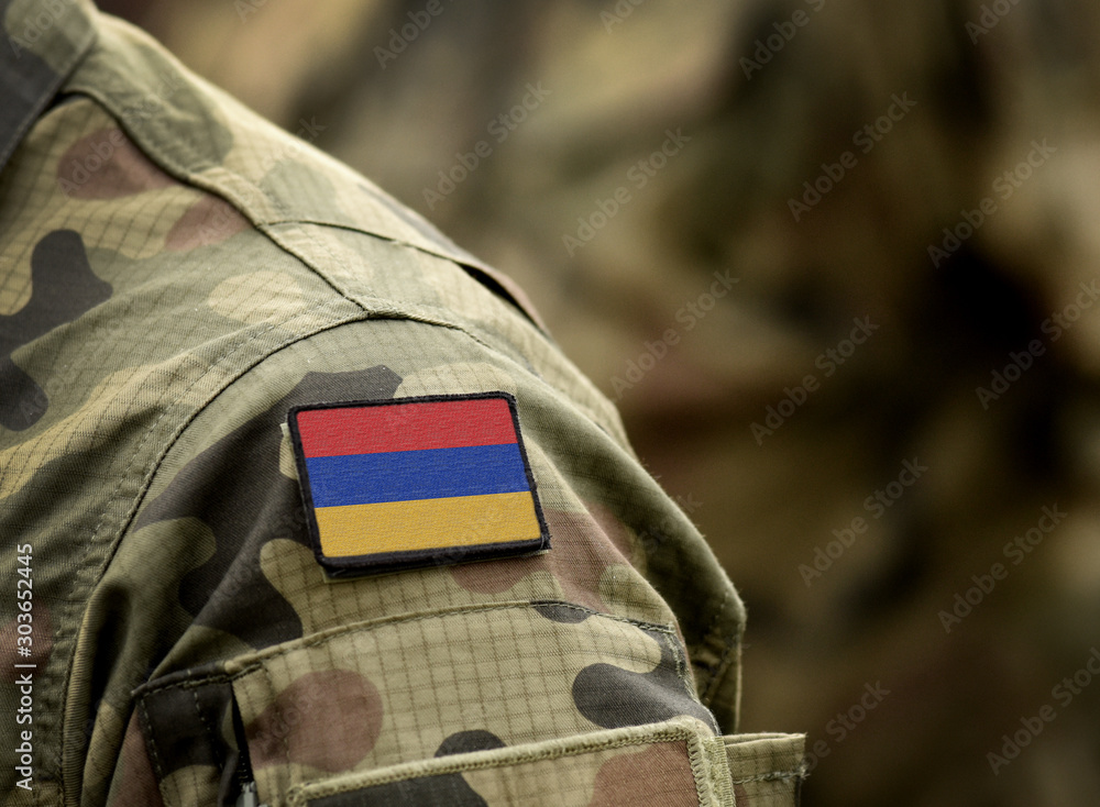 Flag of Armenia on military uniform. Army, armed forces, soldiers ...