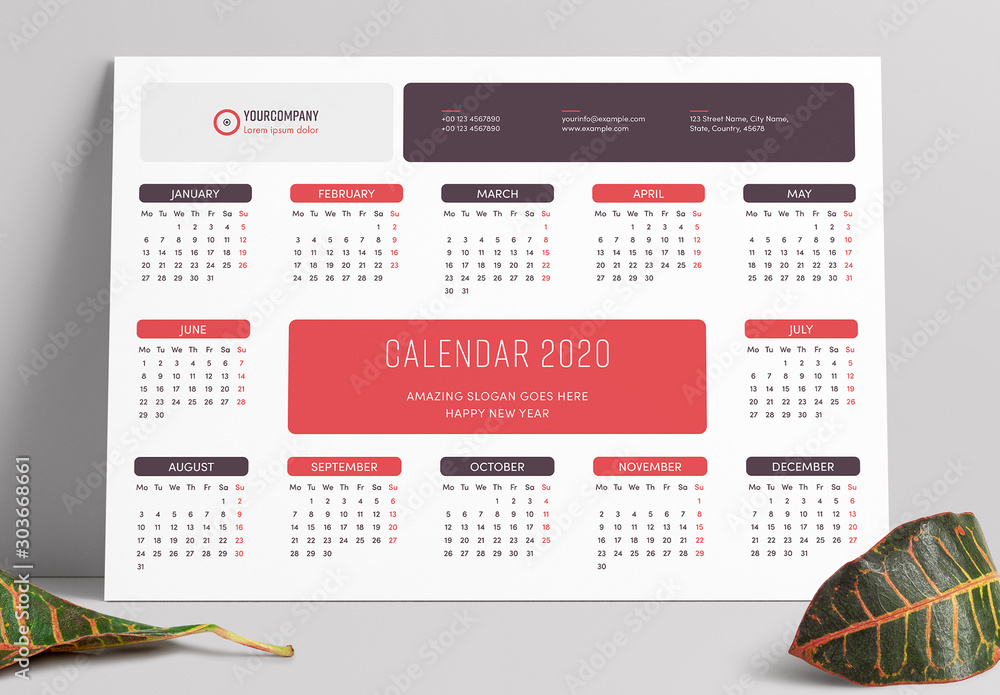 Calendar Layout with Colorful Accents Stock Template | Adobe Stock