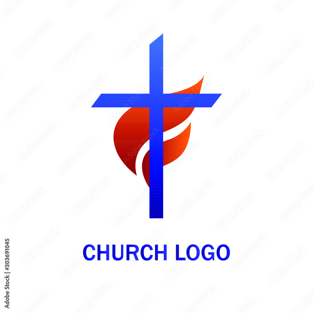 Church vector logo. Christian symbol. The Cross of Jesus and the fire ...