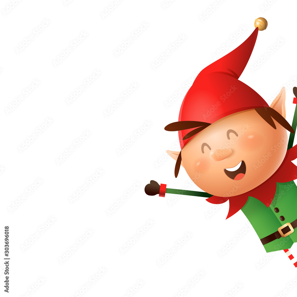 Christmas Elf peeking on right side - vector illustration isolated on ...