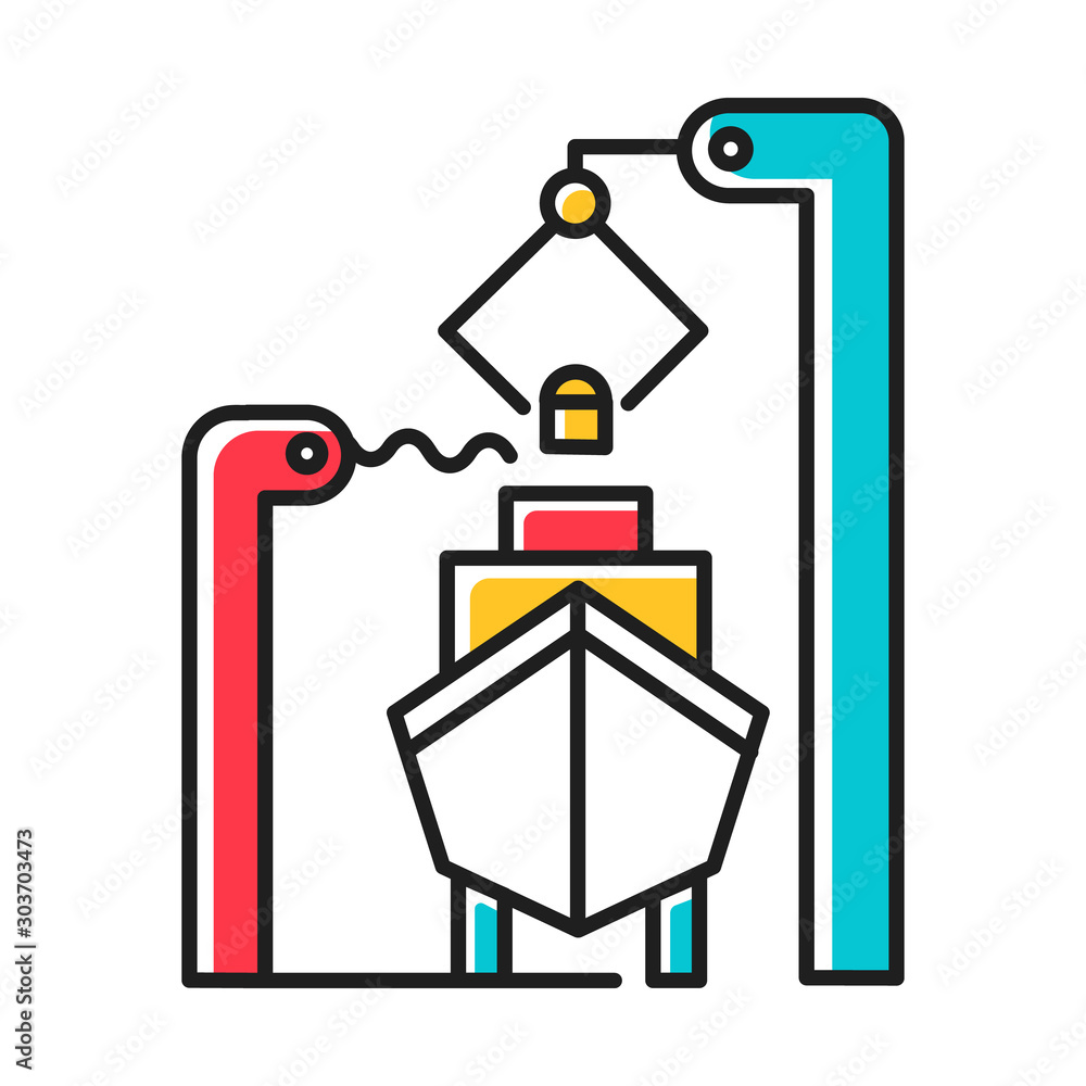 Shipbuilding industry color icon. Boat mechanical maintenance. Ship ...