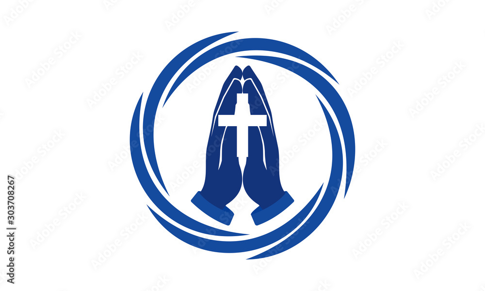Praying hand holding cross. Religion, Church vector logo Stock Vector ...