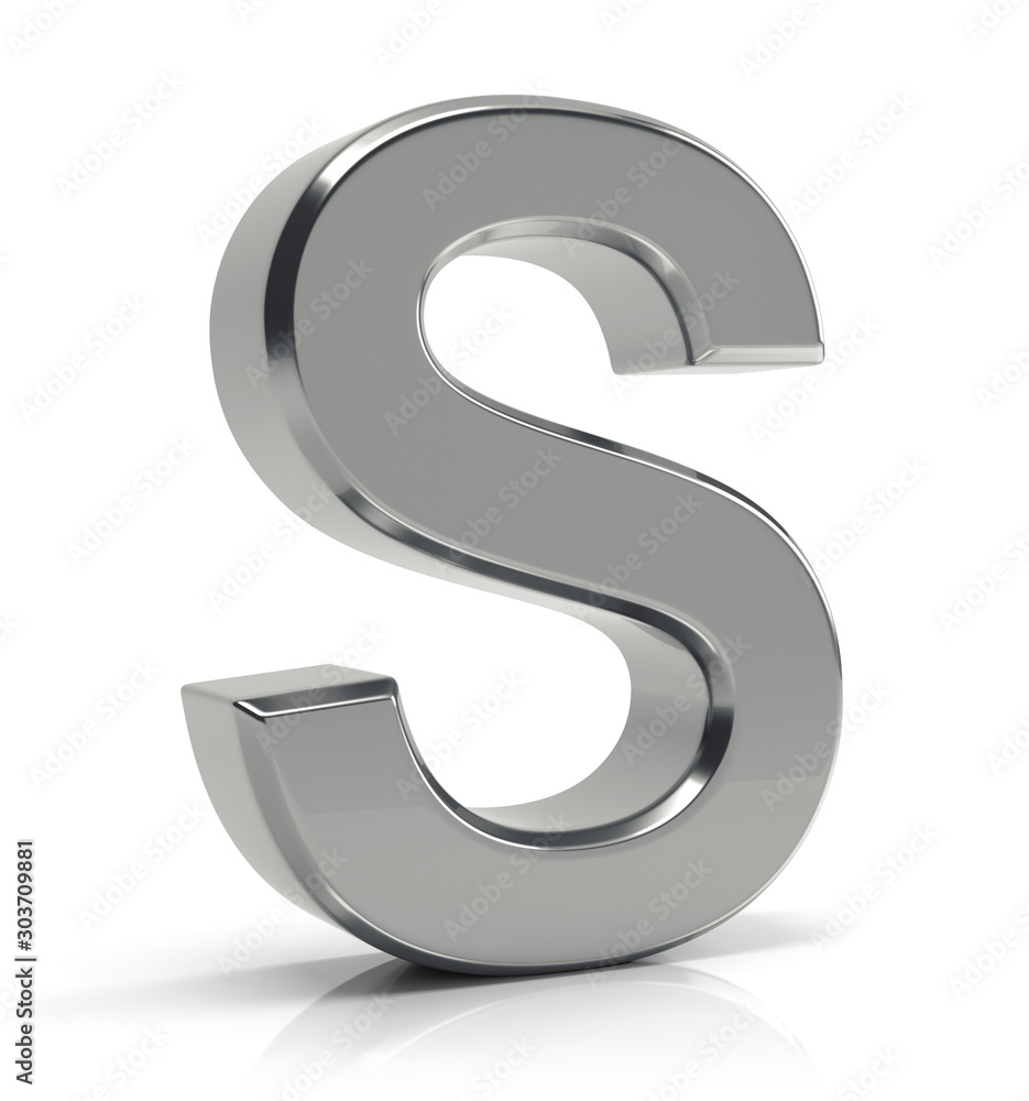 S letter 3d render. Silver letter S isolated on white background. Stock ...
