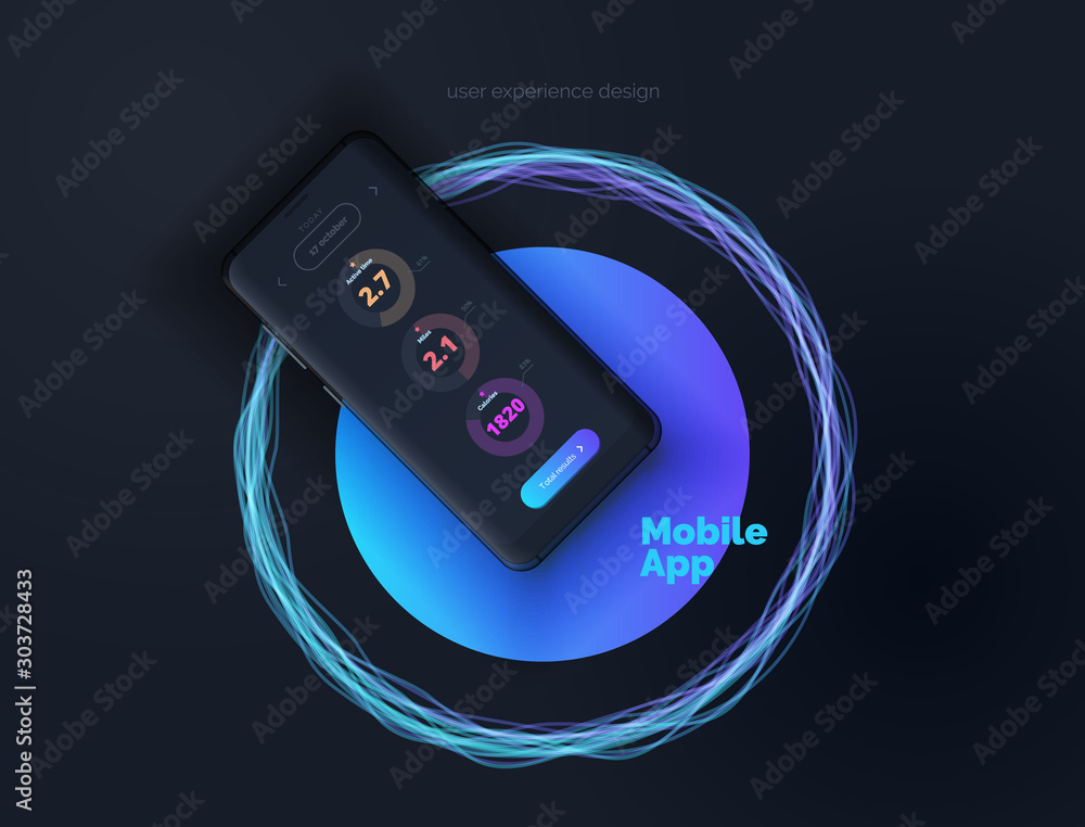 Mobile device with user interface layout. Mobile app. Vector ...