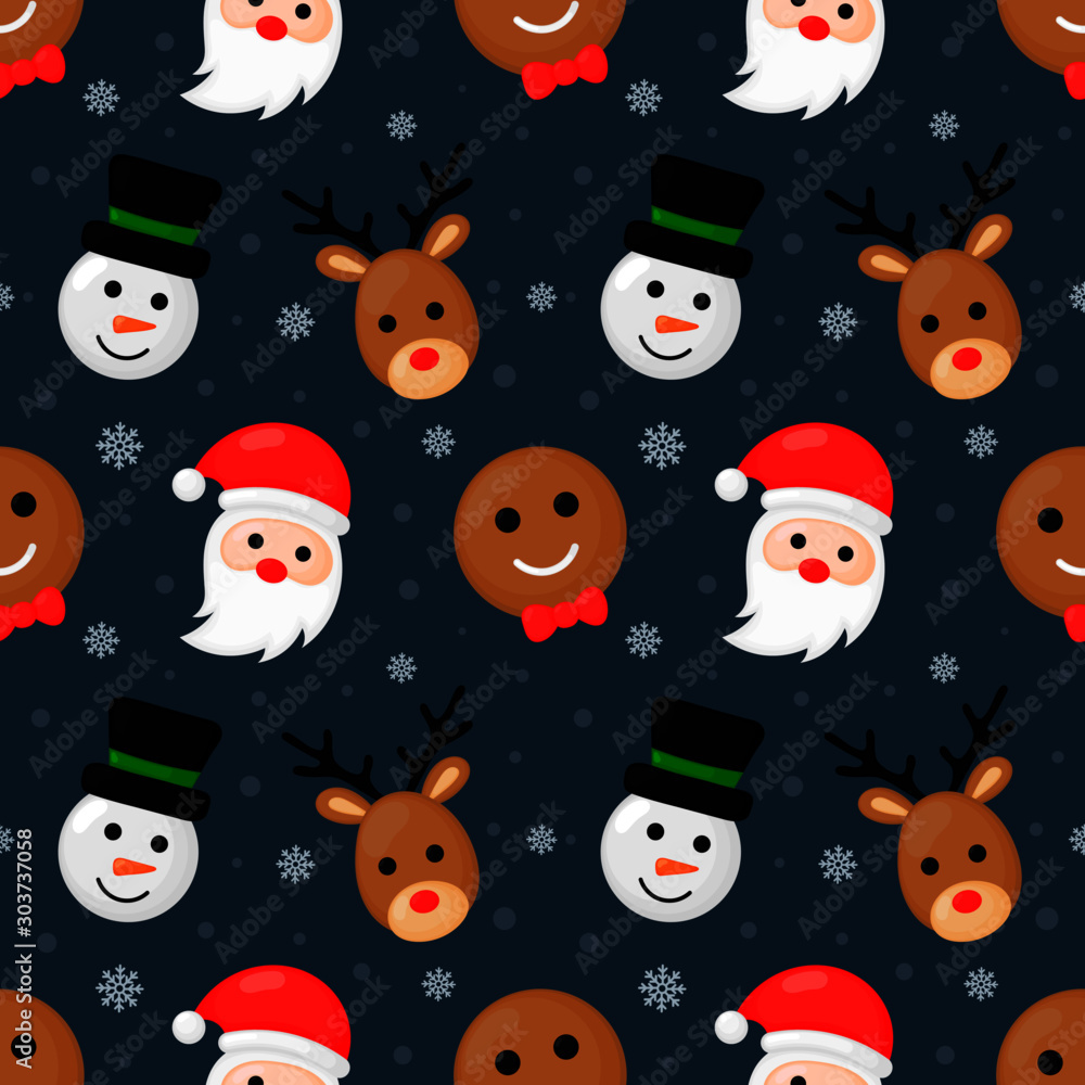 christmas characters seamless pattern on blue background. vector Illustration. Stock Vector ...