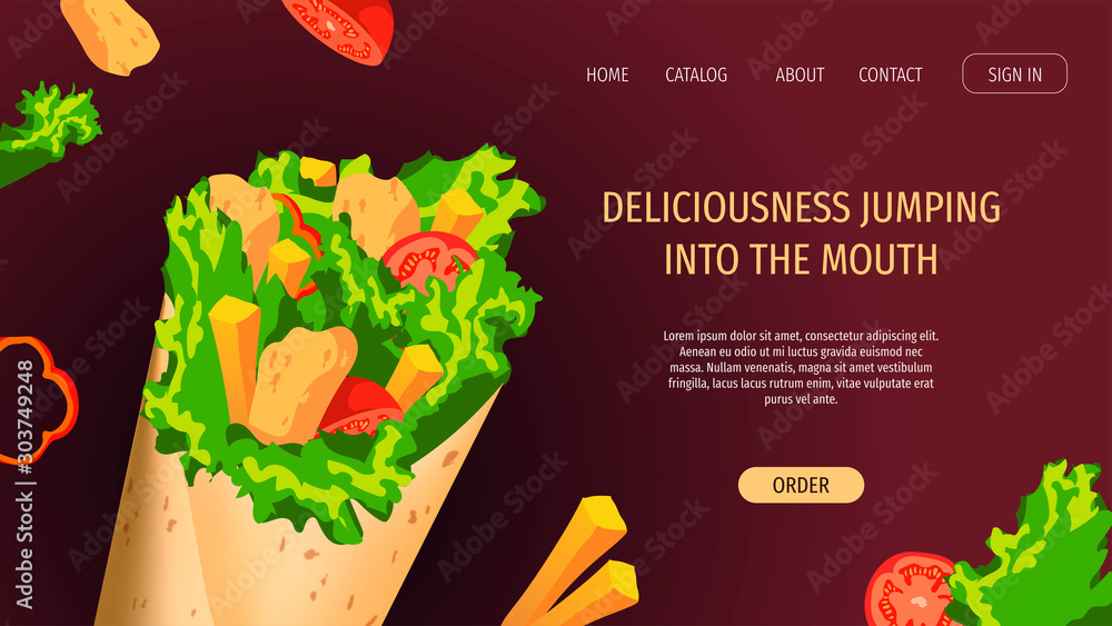 Web page design template for Fast food, Kebab, Cooking, Food ordering ...