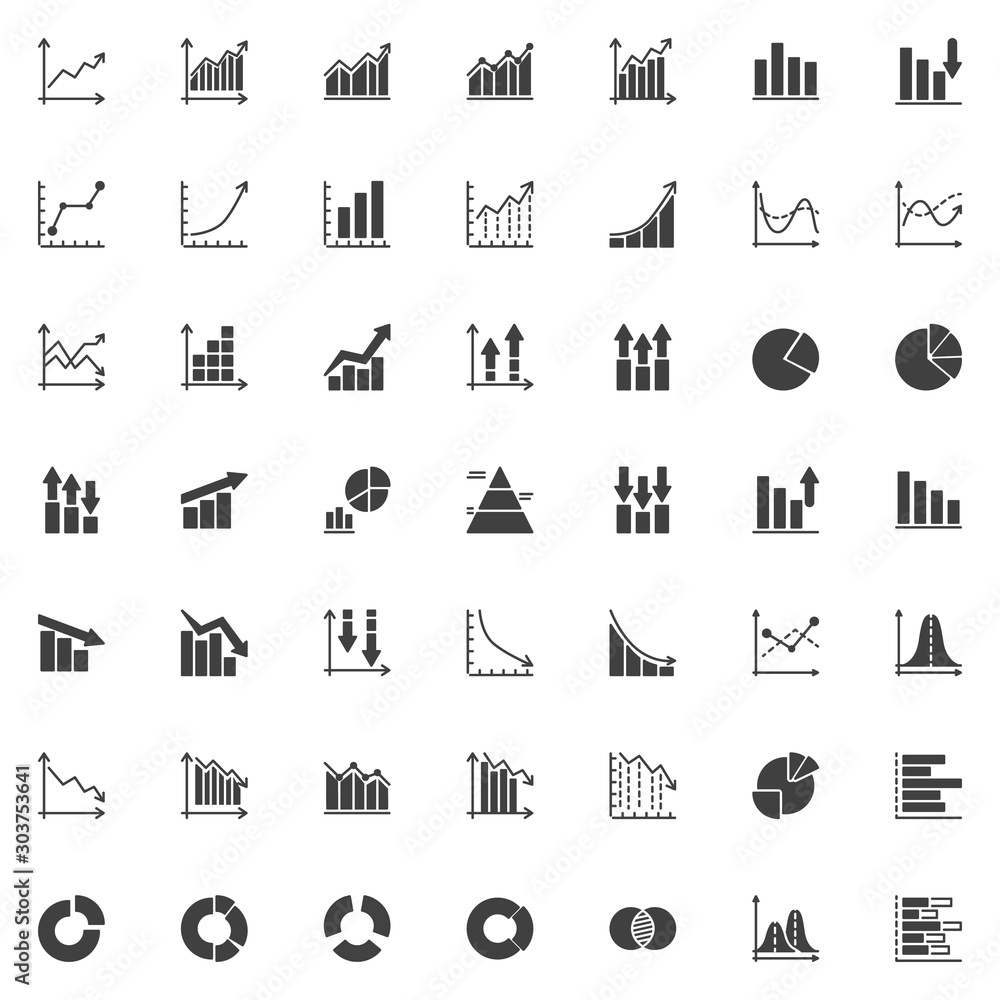 Graph and diagram vector icons set, Infographics modern solid symbol ...