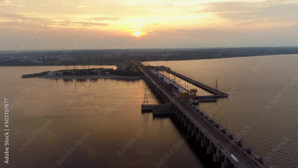 From great hight epic sunset under hydropower plant hydroelectric power ...