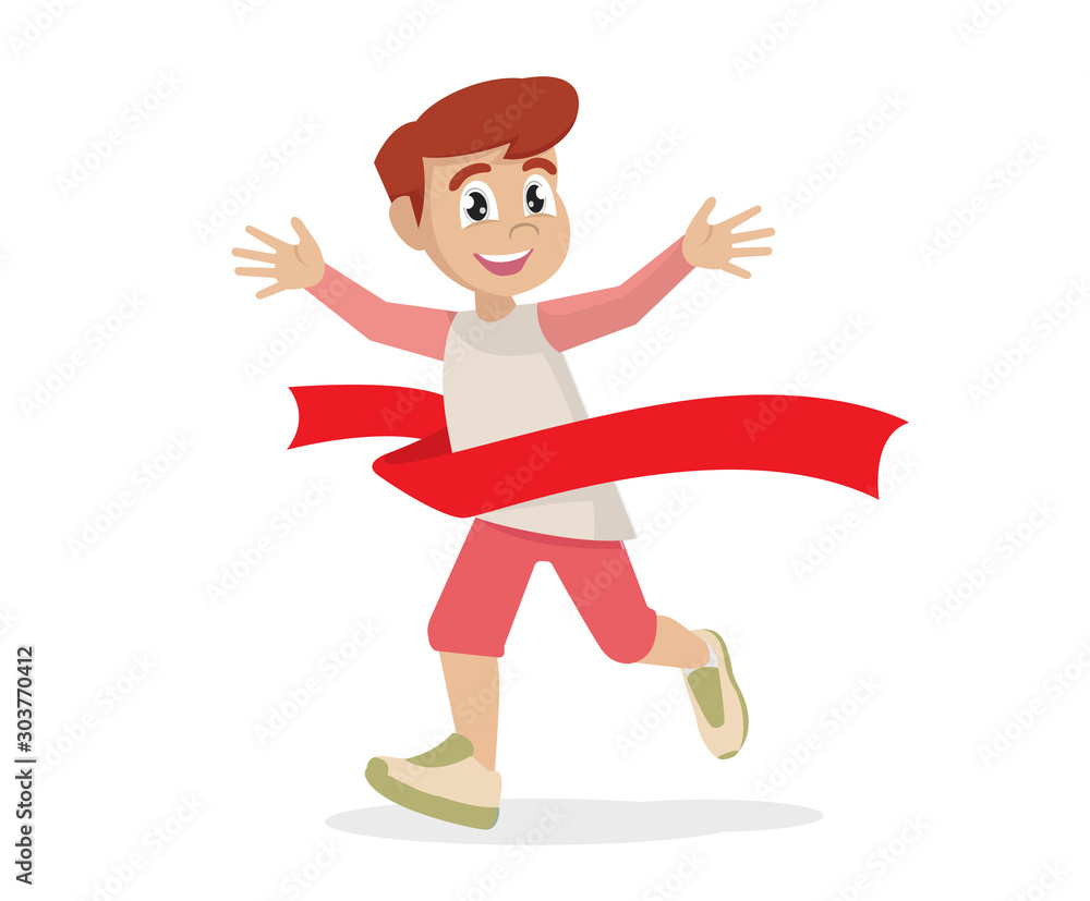 Cartoon character Poses, Boy Race winner. Marathon winner Stock Vector ...