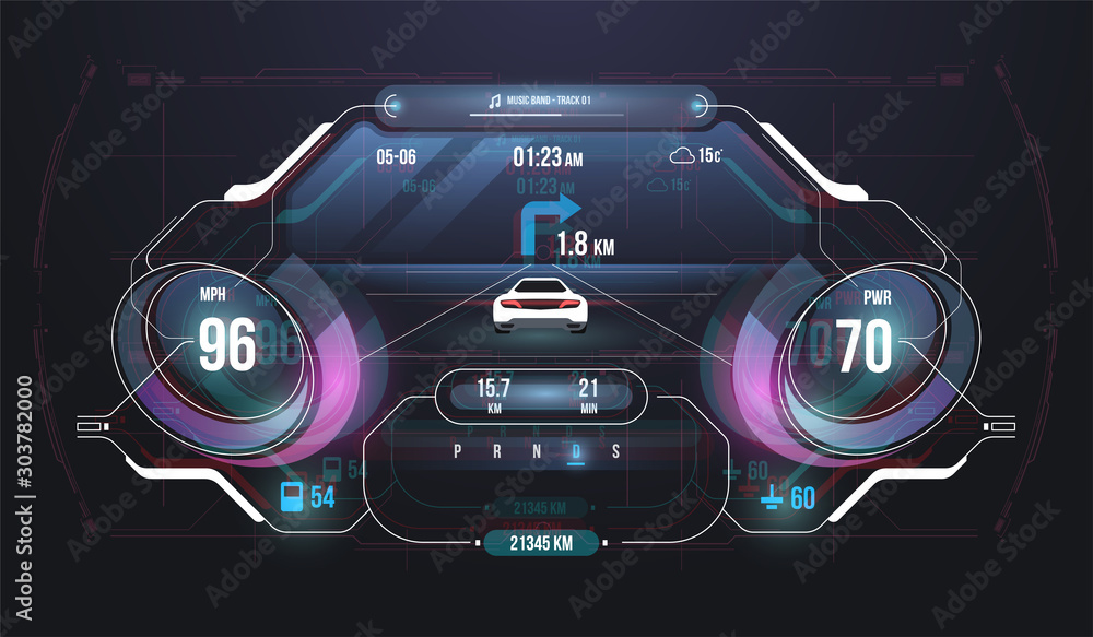 Speed hud kilometer performance indicators dashboard. Car Instrument ...