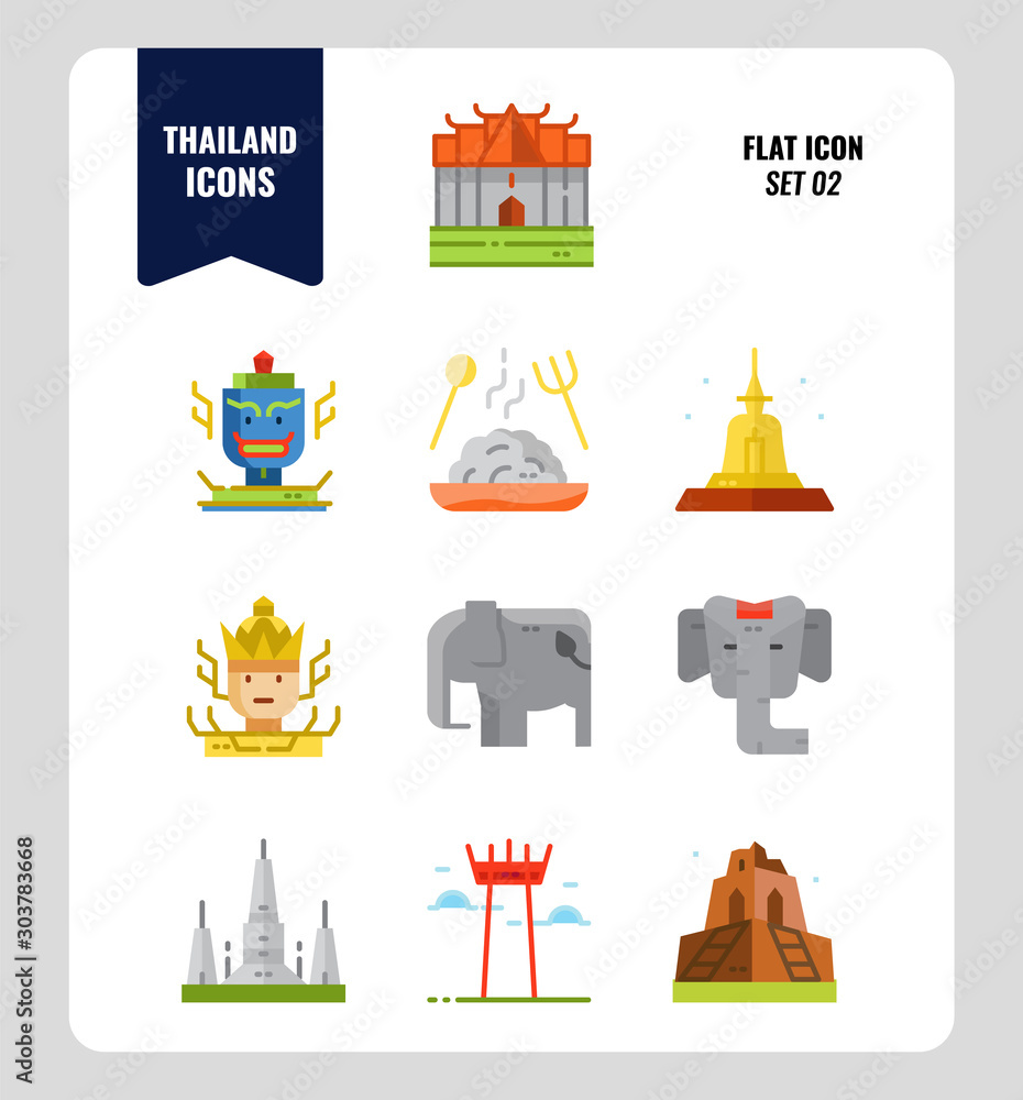 Thailand icon set 2. Include landmark, sculpture, temple, pagoda ...
