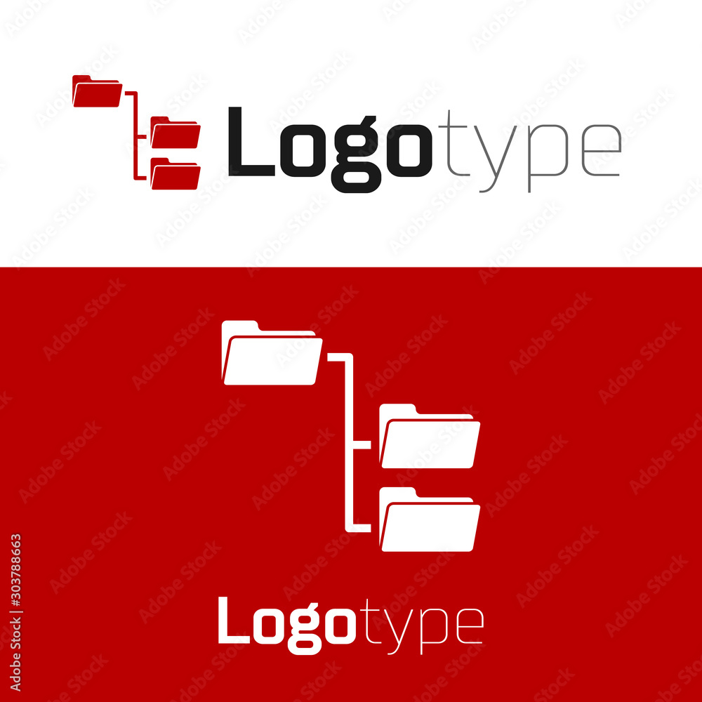Red Folder tree icon isolated on white background. Computer network file folder organization ...