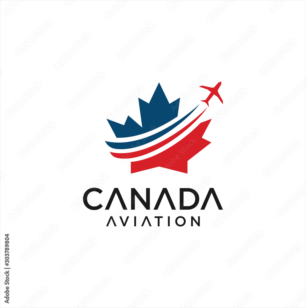 Canadian Maple Aviation Logo Design vector illustration . Canadian ...