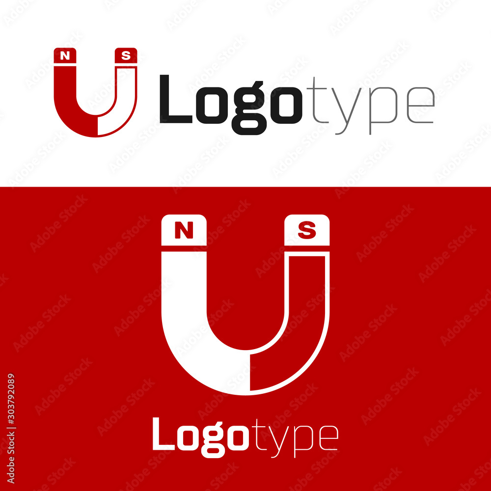 Red Magnet icon isolated on white background. Horseshoe magnet ...